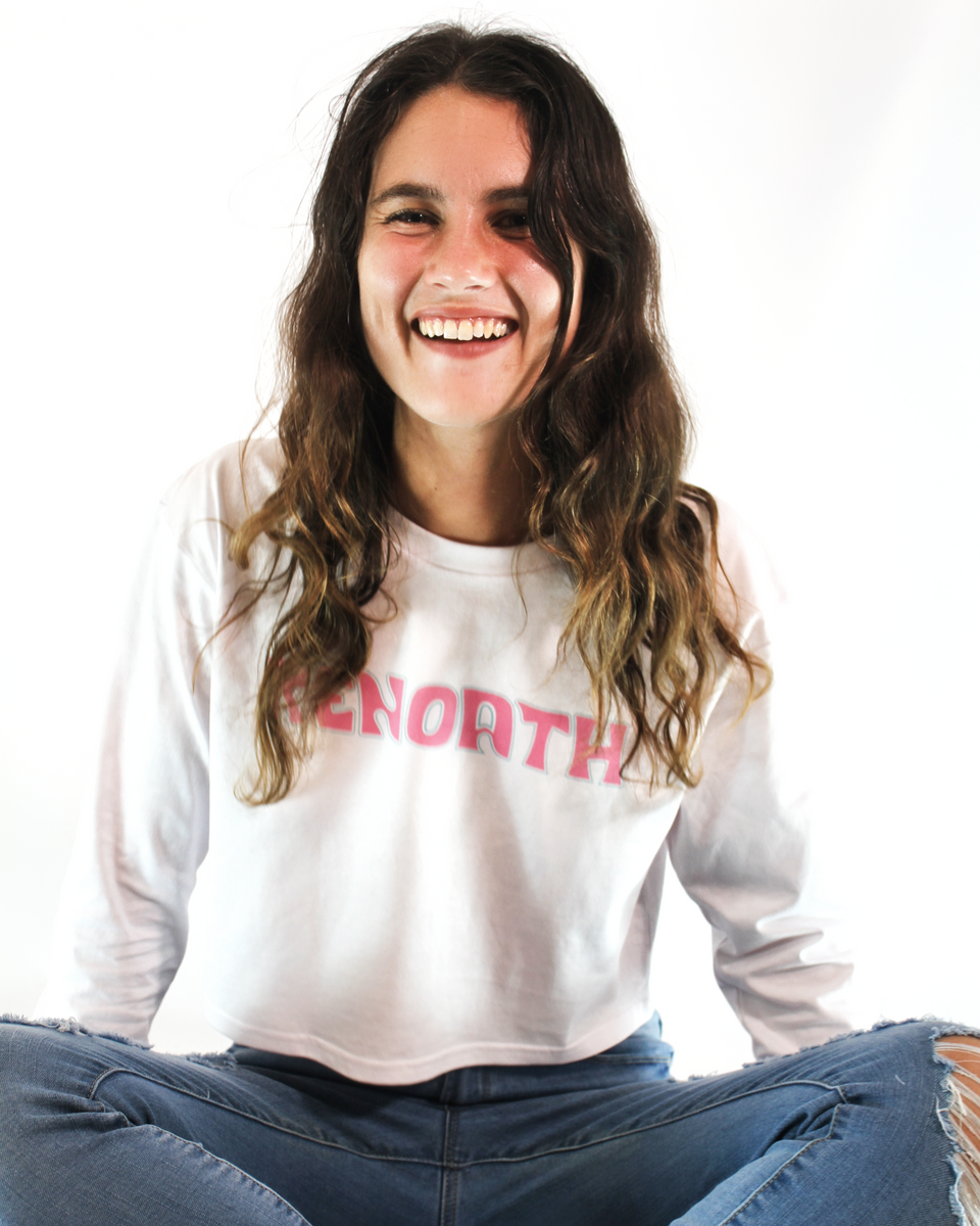 The Kenoath Pink Sandman LS Womens Crop Tee - White